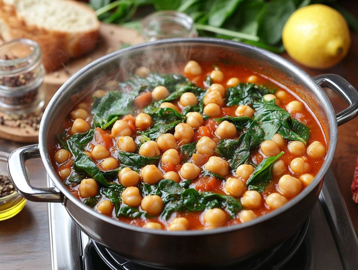 Mediterranean Chickpea and Spinach Stew with Bold Flavors