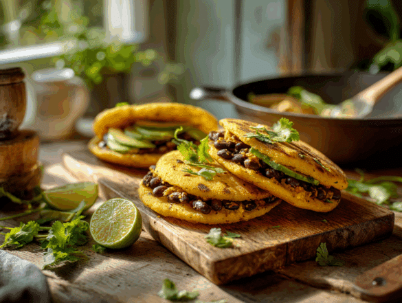 Crispy Vegan Arepas with Zesty Black Bean Filling